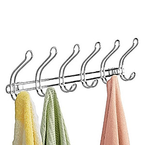 iDesign Classico Wall Mount/Over Door 12-Hook Rack for Coats, Hats, Robes, Towels - Chrome