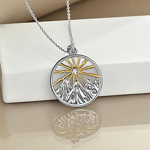YFN Mountain Necklace Sterling Silver Mountain and Sun Pendant Nature Jewelry Gift for Nature Lovers