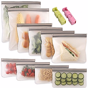 Cozihom Reusable Gallon Freezer Bags, Ziplock Leakproof Reusable Gallon Bags for Marinate Meats, Fruit, Sandwich, Snack, 2 Gallon Bags + 4 Quart Bags + 4 Snack Bags