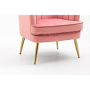 ZOBIDO Modern Accent Velvet Chairs Comfy Upholstered Vanity Chairs for Bedroom Armchair Dining Chairs with Golden Metal Legs Desk Chair Single Person sofafor Living Room(Peach Pink)