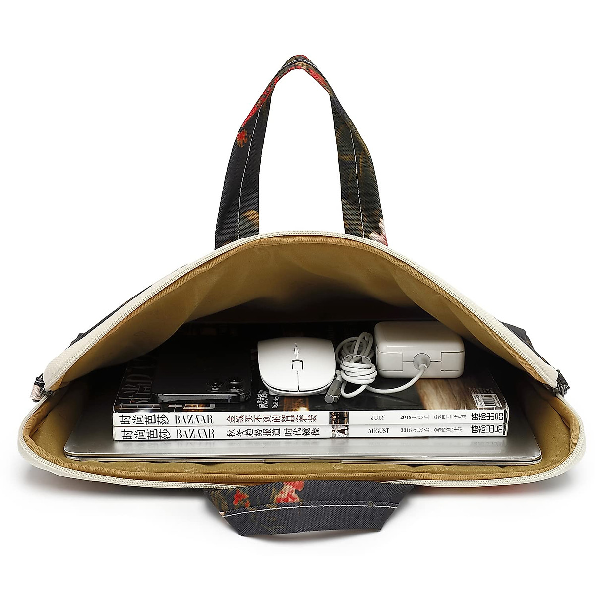 DACHEE Black Peony Patten Waterproof Laptop Shoulder Messenger Bag Case Sleeve for 14 Inch 15 Inch Laptop Case Laptop Briefcase 15.6 Inch