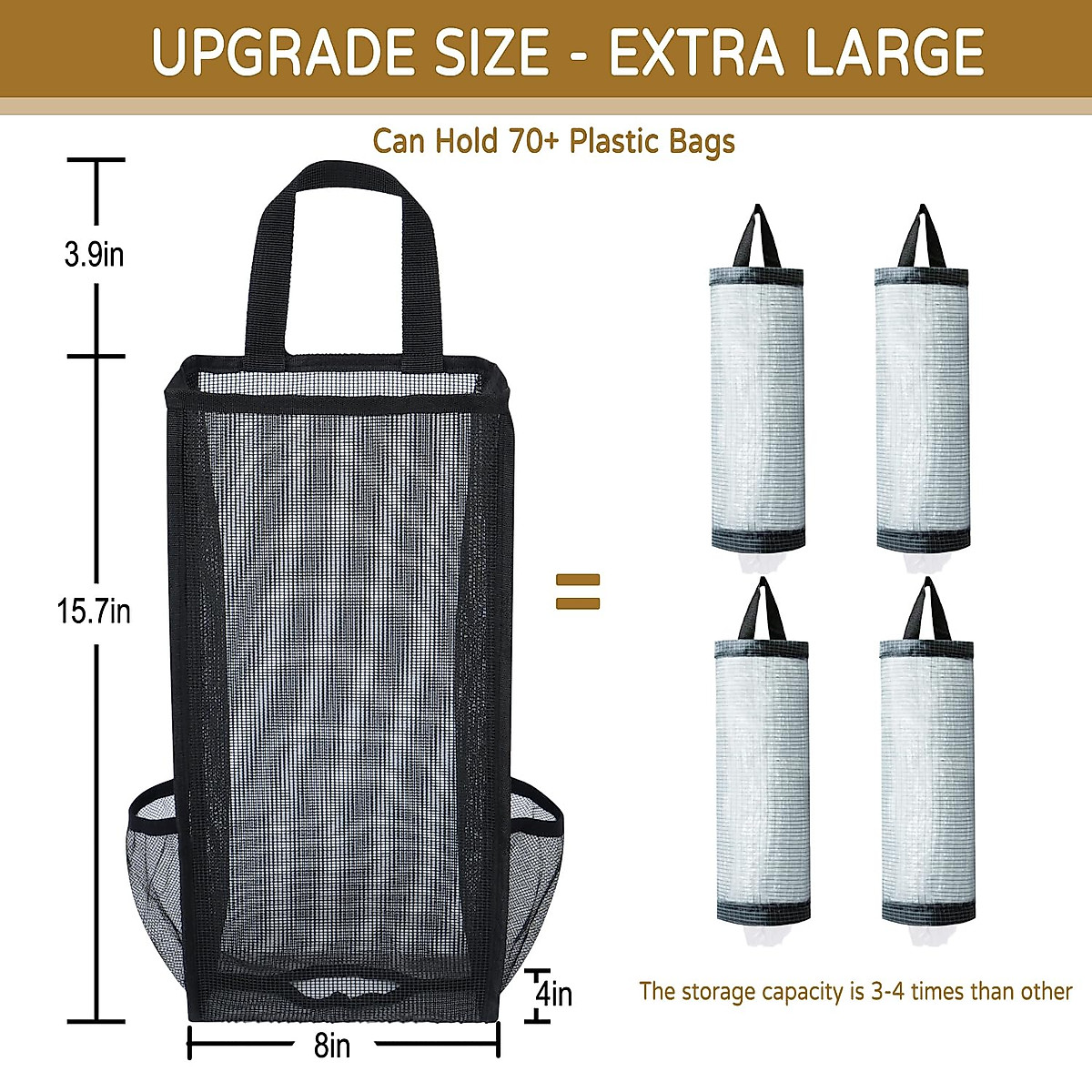 LeCorner Plastic Bag Holder, Large Capacity Grocery Bag Holder, Breathable Mesh Plastic Bag Holders for Grocery Bags Storage, Lightweight Trash Bag Holder Dispenser Organizer