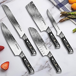 MOSFiATA Knife Set-18Pcs Kitchen Knife Set with Knife Holder &Sharpening Rod, German High Carbon Stainless Steel Chef knife set with Micarta Handle