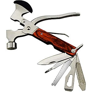 Camping Gear Multitool, Cool & Unique Christmas Gifts for Men Dad Husband Boyfriend, 18-in-1 Survival Gear for Outdoor Hunting Hiking, Emergency Escape Tool with Axe,Hammer,Plier,Knife,Bottle Opener