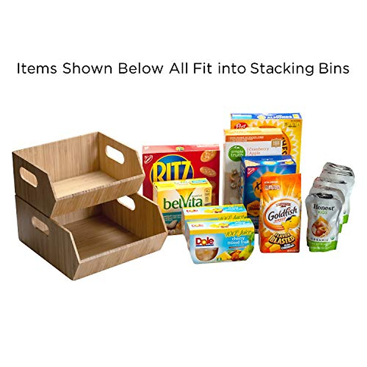 MobileVision XL Bamboo Storage Bins for Pantry & Kitchen Cabinet Organizer Multi-Purpose 2 PC Stackable Set Larger Bins for Potatoes Onions Packaged Goods & More