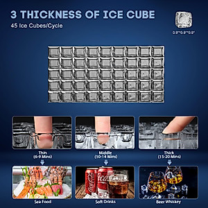 Upgraded Commercial Ice Maker 130LBS/24H with 35LBS Storage Bin, 15" Wide Frosted Black Undercounter/Freestanding Ice Maker Machine for Home Bar Outdoor, 45PCS Ice Cubes Ice Machine, Self Cleaning
