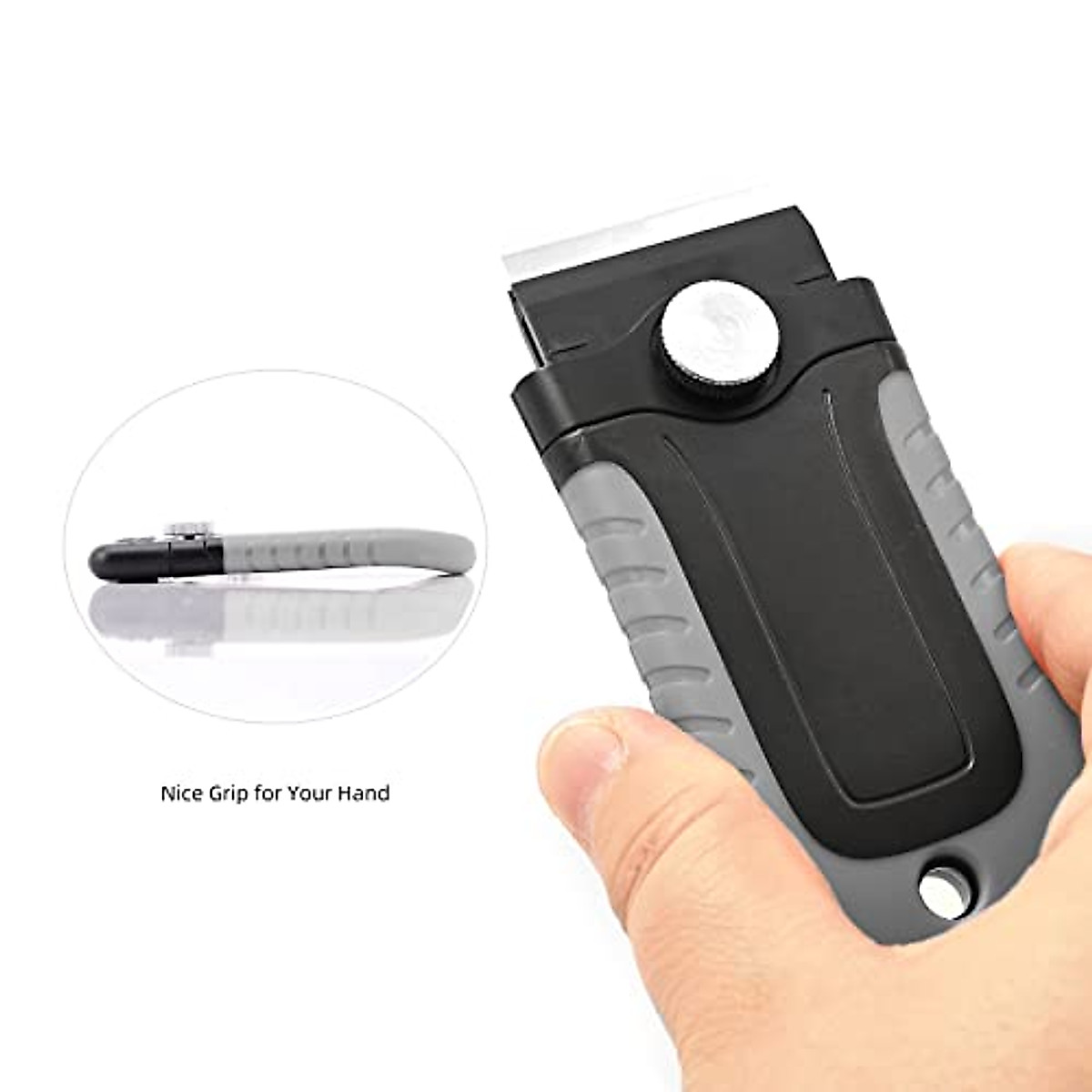 FOSHIO 2 Pack Grey Razor Blade Scraper with 20PCS Extra Razor Blades, Stainless Steel & Carbon Steel Single Edge Razor Blade Scraper Tool for Decals, Stickers, Labels, Caulk, Adhesive, Paint Removal