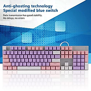 Yunseity Mechanical Gaming Keyboard, 104 Keys LED Backlit USB Wired Keyboard with Blue Switch, Portable Ergonomic Computer Keyboard for for OS Blue Switch