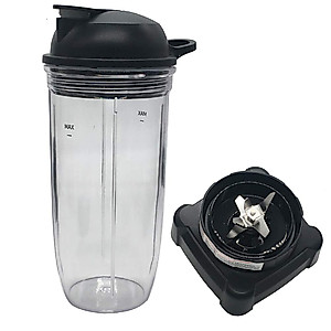 Replacement milling flat Blades Attachment with 2 * 18oz cup with spout lid Compatible with Ninja Professional 72oz Countertop Blender BL610 30/BL610 BRN 30/BL611C/CO610B/CO650B