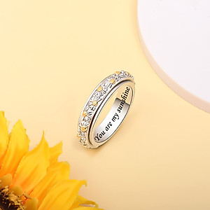 BEILIN Sterling Silver Spinner Fidget Daisy Rings for Women Stress Relieving Anxiety (8)