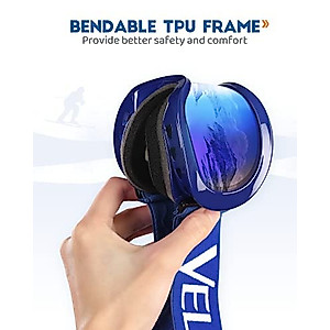 VELAZZIO Kids Ski Goggles, Snowboard Goggles OTG Snow Goggles Anti-Fog Double-Layer Lenses, 100% UV Protection (Blue Frame/Blue Lens with REVO Blue Coating (VLT 52%))