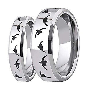 CLOUD DANCER 6mm/8mm Width Lover's Silver Bevel Wedding Band with Laser Etched Bird Duck Hunting Outdoor Ring, Comfort Fit (8mm Width, 11)