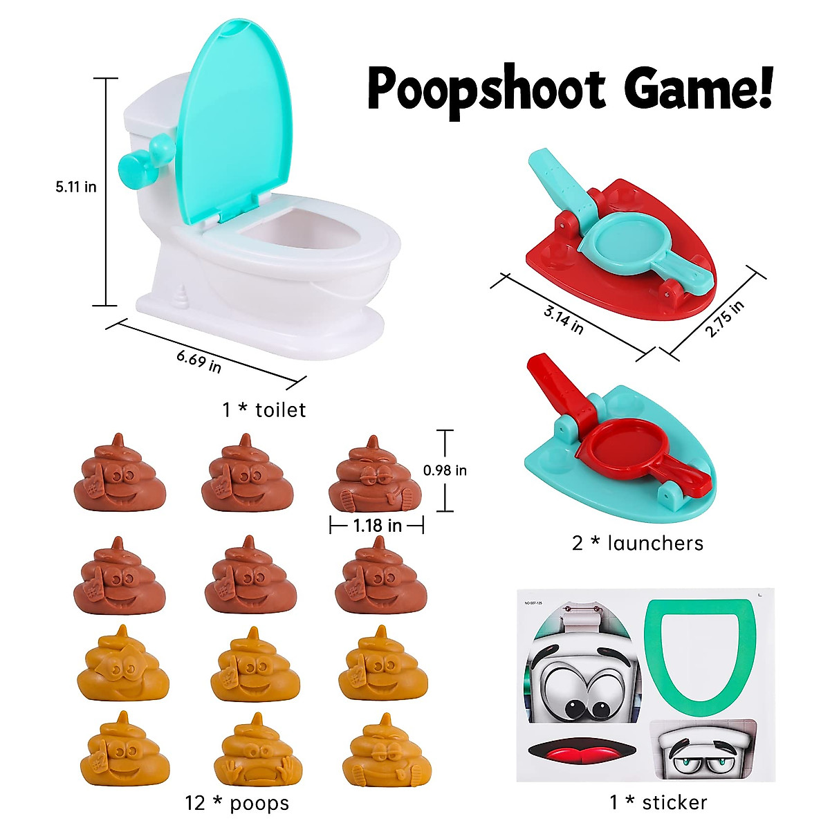 Red Stars Family Poop Shoot The Toilet Creative Toy for 4-12 Years Boys and Girls,Include 12 Poops, 2 Launchers and A Sticker