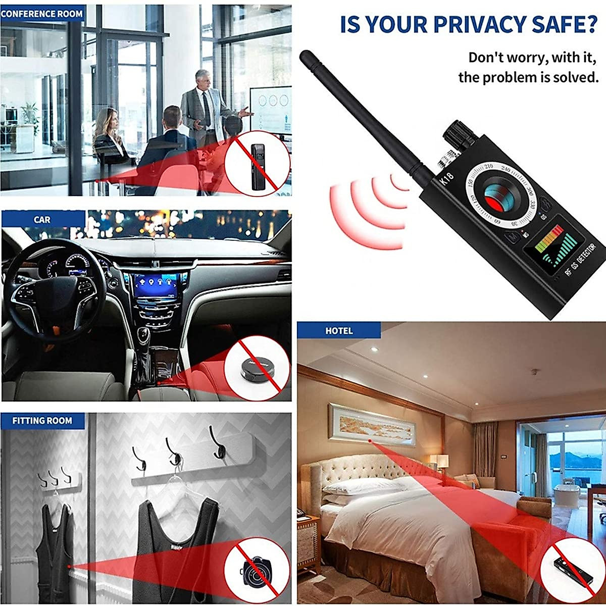 Hidden Camera Detectors, Bug Detector, Anti Spy Detector, GPS Detector, RF Signal Scanner Device Detector for Wireless Audio Bug Camera Detector Finder