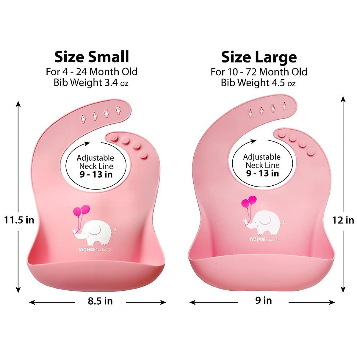 YMCF Products 2-Pack Waterproof Silicone Baby Bib Lightweight Comfortable Easy-Wipe Clean (Purple/Light Pink, Large)