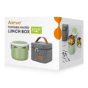 AIEVE Electric Lunch Box, USB Powered Portable Food Warmer for Car Truck with Bag Spoon and Fork, 12V/24V/110V, 35-Ounce
