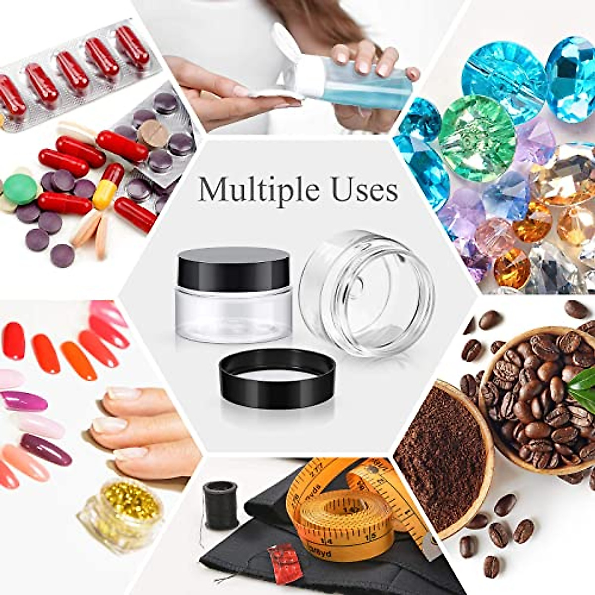 36 Pieces Plastic Jars Round Clear Leak Proof Cosmetic Container Jars with Inner Liners and Lids for Lotions Ointments Travel Make Up Storage (2 oz, Black)