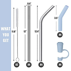 8 PCS Stainless Steel Straw for Stanley 40oz Adveture Quencher Tumbler, 12 inch Replacement Straw with 8 PCS Straw Cover, Metal Straw for Stanley 30oz