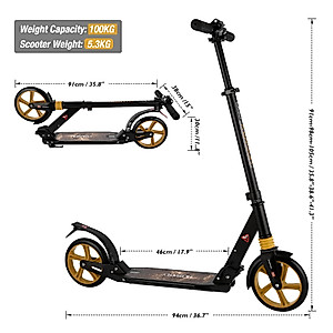 Kick Scooter for Kids Ages 8-12, Folding Scooter for Teens/Adults with 4 Adjustment Levels, Big 8" Wheels Scooters with Anti-Shock Suspension and Carry Strap, Adult Scooter up to 220lbs