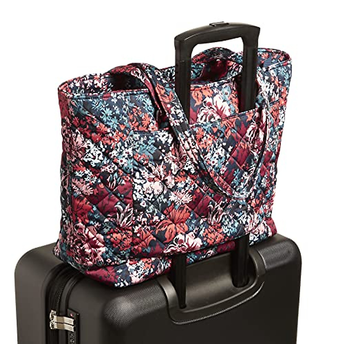 Vera Bradley Women's Performance Twill Work Tote Bag, Cabbage Rose Cabernet, One Size