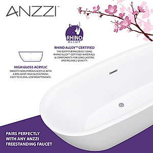 ANZZI Freestanding Tub 67”, Soaker Tub, Acrylic Center Drain, Luxury Spacious, Deep Soaker Bathtub with Overflow and Drain, Modern Slip-Resistant Floor (FT-AZ401)