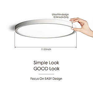 TALOYA Flush Mount 12 Inch Ceiling Light (Milk White Shell), 20W Surface Mount LED Light Fixture for Bedroom Kitchen,3 Color Temperatures in One（3000k/4000k/6500k),0.94 Inch Thickness Round