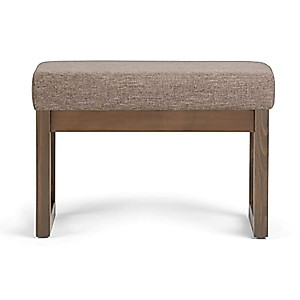 SIMPLIHOME Milltown 26 inch Wide Rectangle Ottoman Bench Fawn Brown Footstool, Linen Look Polyester Fabric for Living Room, Bedroom, Contemporary Modern