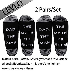LEVLO Father' s Day Gift Dad Socks Dad The Man The Myth The Legend Socks Funny Present For Dad New Daddy Socks (2 Pairs/Set - Mid Calf - 1)