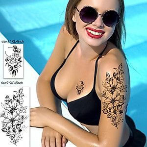 72 Sheets 3D Flowers Temporary Tattoos for Women, Fake Tattoos Body Art Arm Sketch Tattoo Stickers for Women and Girls