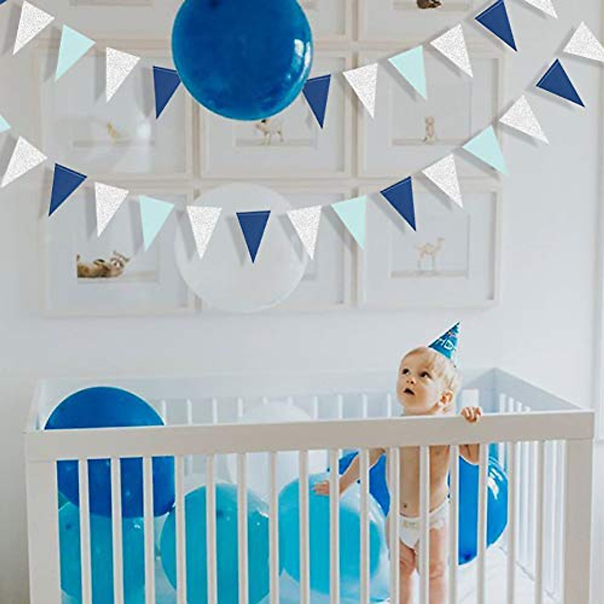Boys Baby Shower Birthday Party Blue Bunting Pennant Banner Carnival Party Streamers Supplies Flags Banners Decorations