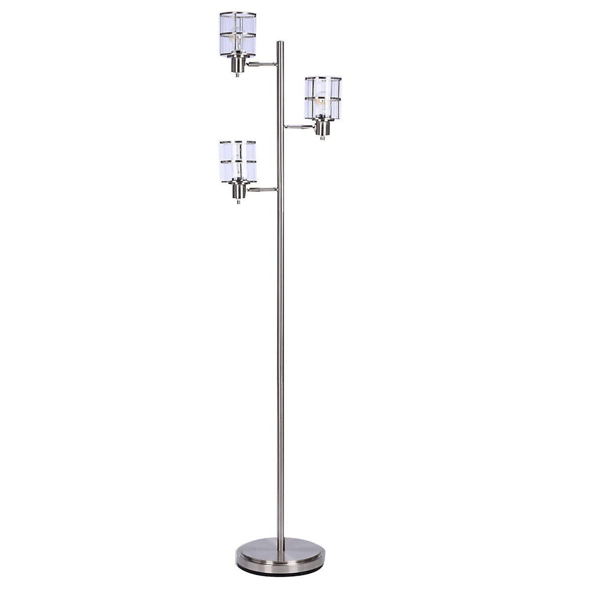 Catalina Lighting 20442-000 Modern 3 Light Floor Lamp with Adjustable Ribbed Glass Shades & Reading Light, 68", Classic Brushed Nickel