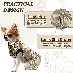 T'CHAQUE Warm Dog Winter Coat Dress Waterproof Puppy Clothes, Stylish Dog Dress Holiday Costume for Small Medium Dogs Girl, Cozy Pet Clothing Party Dresses Cold-Weather Dog Coats with Leash Hole