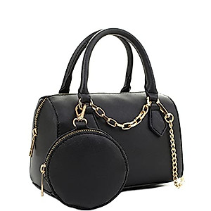Cute Classy Vegan Leather Barrel Top Handle Crossbody Shoulder Bag Purse Satchel (zBlack)