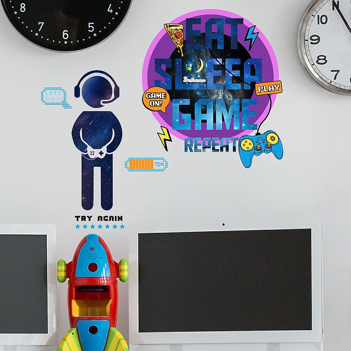 Gamer Room Decor Gaming Wall Decals Sticker, Boys Room Decals Video Game Decor Eat Sleep Game Wall Decal for Gamer Bedroom Playroom Decorations