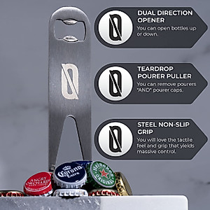 BAR NONE The Capstractor Key Pro | Bottle Cap Opener Bar Key Beer Speed Bartender Church Key, Stainless