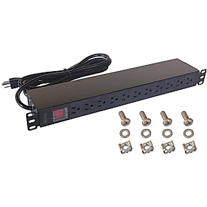 WatchfulEyE WTH-CS/PDU-US 125V/15A Heavy Duty Metal 1U Rack Mount Basic PDU Power Strip 10 ft Extension Cord Integrated Circuit Breaker