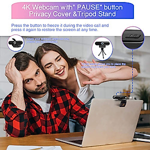 HZQDLN 4K Webcam with Microphone, 8MP Laptop PC Desktop Computer Web Camera, USB Webcams for Video Calling Recording Streaming Video Conference, Webcam with Tripod，Privacy Shutter