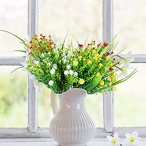 WILLBOND 10 Pieces Faux Flowers Outdoor Flowers Shrubs Plants Faux Plastic Greenery Indoor Outdoor Hanging Plant for Garden Front Porch Window Home Wedding Farmhouse Decor