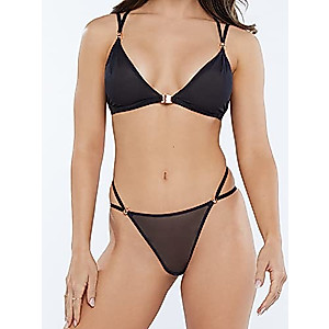 Savage X Fenty, Women's, Gathered Mesh Strappy Bikini, Caviar, XS
