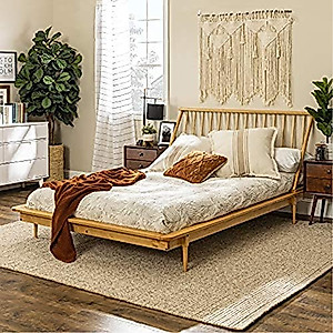 Walker Edison Mid Century Modern Solid Wood Spindle Platform Bed Headboard Footboard Bed Frame Bedroom, Queen, Light Oak