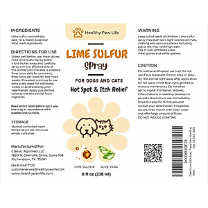 Classic's Lime Sulfur Spray - Pet Care for Dry and Itchy Skin - Spotcare and Safe Solution for Dog, Cat, Puppy, Kitten, Horse (4 oz)