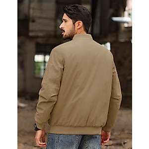 MAGCOMSEN Mens Bomber Jacket Fall Quilted Lining Lined Warm Jacket Full Zip Work Jackets Winter Casual Jacket Khaki XL