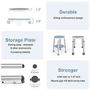 LEACHOI Shower Chair for Inside Shower, Tool-Free Assembly Swivel Shower Stool with Storage Tray, Adjustable Tub Chair and Bathroom Stool for Seniors, Elderly, Handicap & Disabled -300lbs