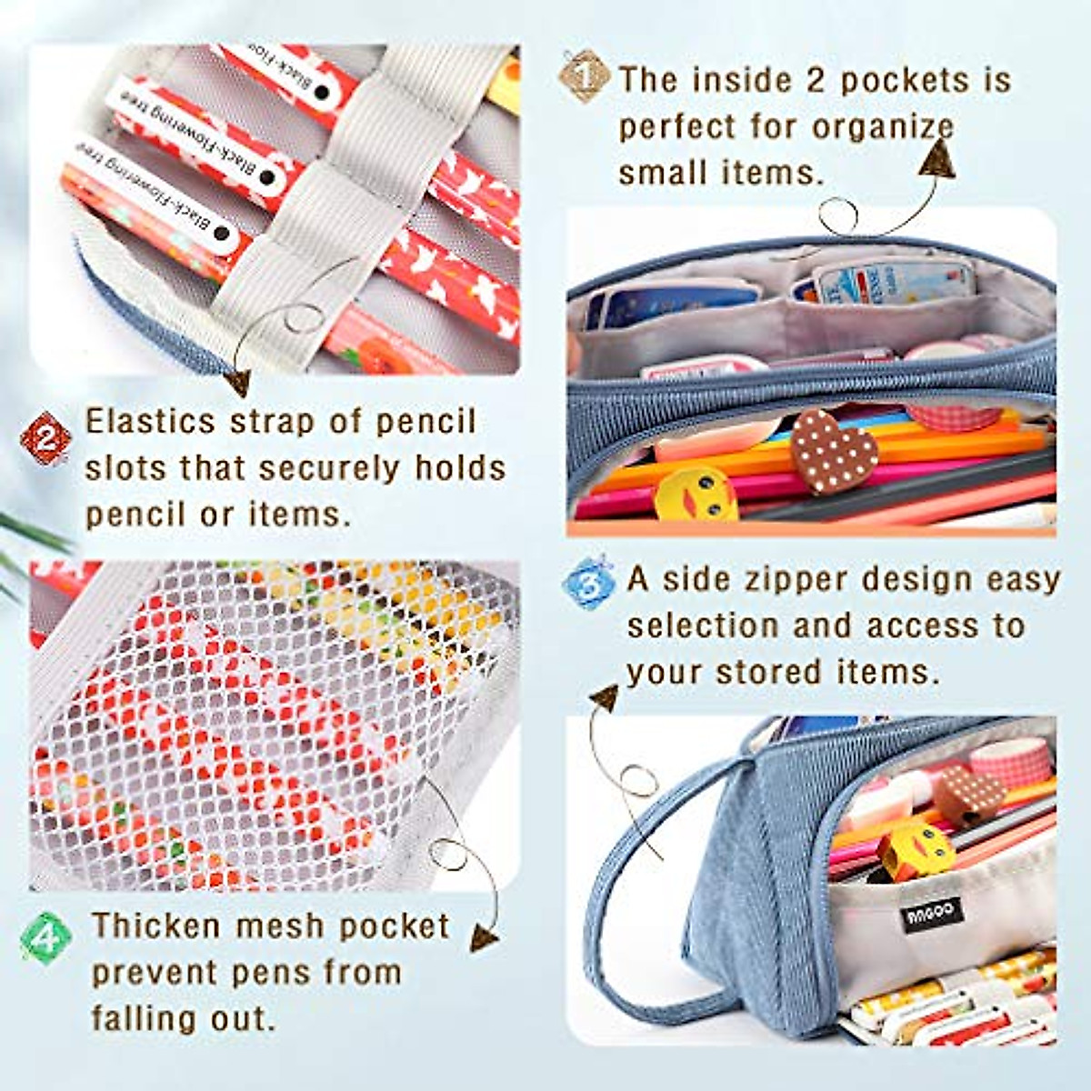 iSuperb Big Capacity Pencil Case Corduroy Large Pencil Pouch Portable Pen Bag Zipper Organizer Makeup Cosmetic Bags for Women Office