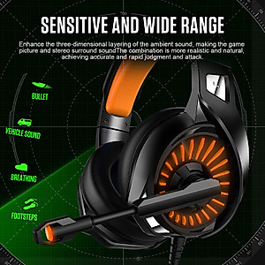 Gaming Headset,MMUSC Stereo Headphones for Laptop,Tablet,PS4, PC, Xbox One Controller, Noise Cancelling Over Ear Headset with Mic, LED Light, Bass Surround