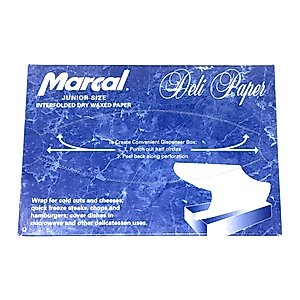 Marcal Deli Wrap Interfolded Wax Paper. Dry Waxed Food Liner Junior Size, 10 Inch by 8 Inch. 500 Total Sheets