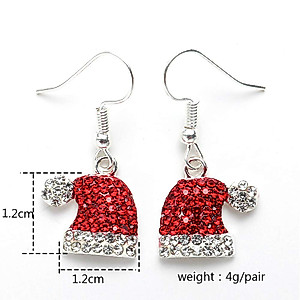 Christmas Dangle Stud Earrings Holiday Party Drop Earrings Enamel Crystal Santa Claus Bell Hat Earring Cute Christmas Costume Jewelry Women (Christmas hat earring)