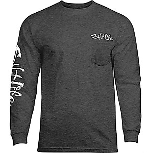 Salt Life Mens Hook Line and Sinker Fade Long Sleeve Classic Fit Shirt, Navy, Large