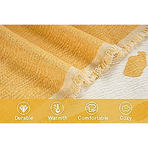 Downhome Cozy Soft Lightweight Throw Blanket for Couch, Cotton Chenille Blend Decorative Woven Knit Boho Throw Blanket,Yellow Leopard Pattern with Tassels