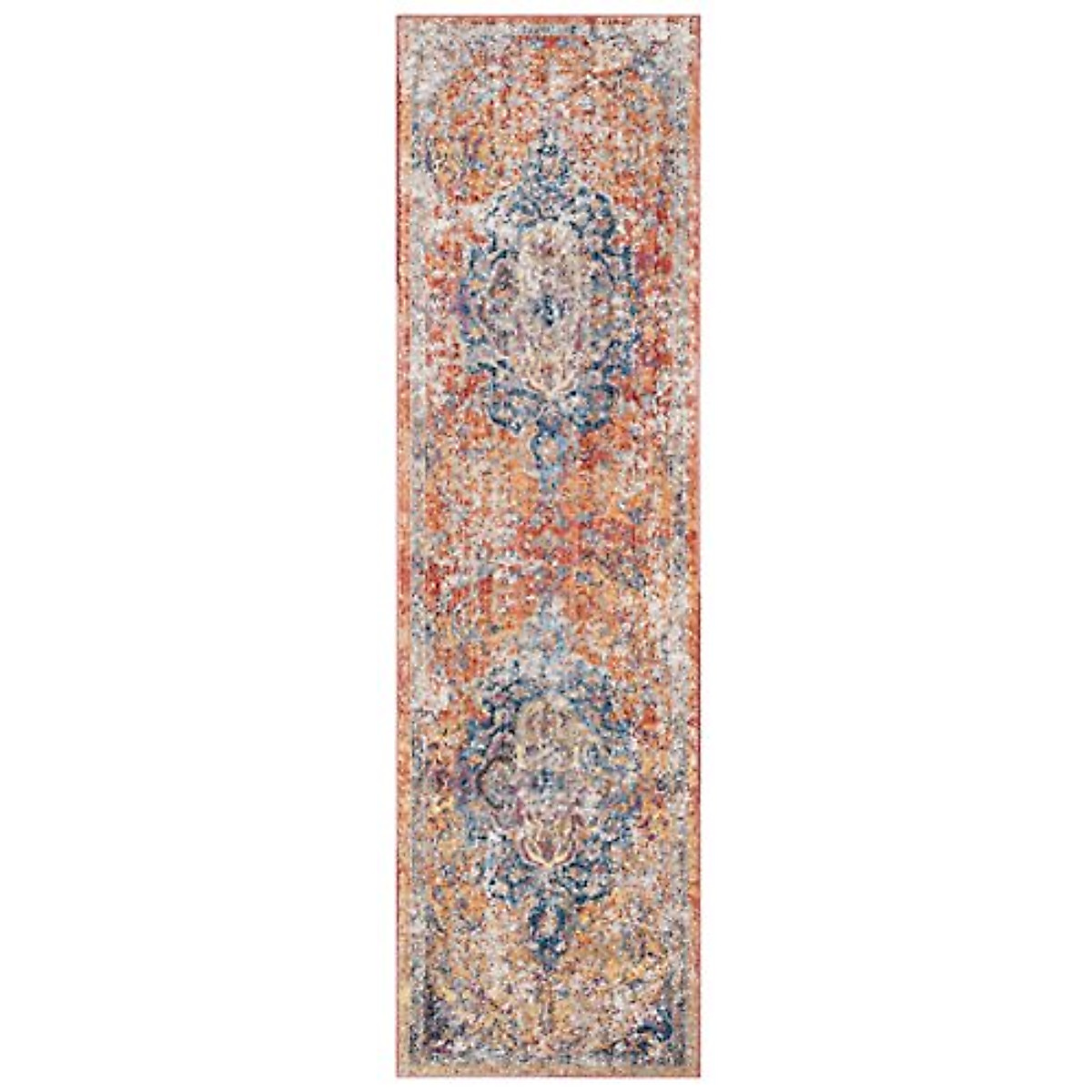 SAFAVIEH Bristol Collection 2'3" x 6' Blue/Orange BTL350S Boho Chic Medallion Distressed Runner Rug